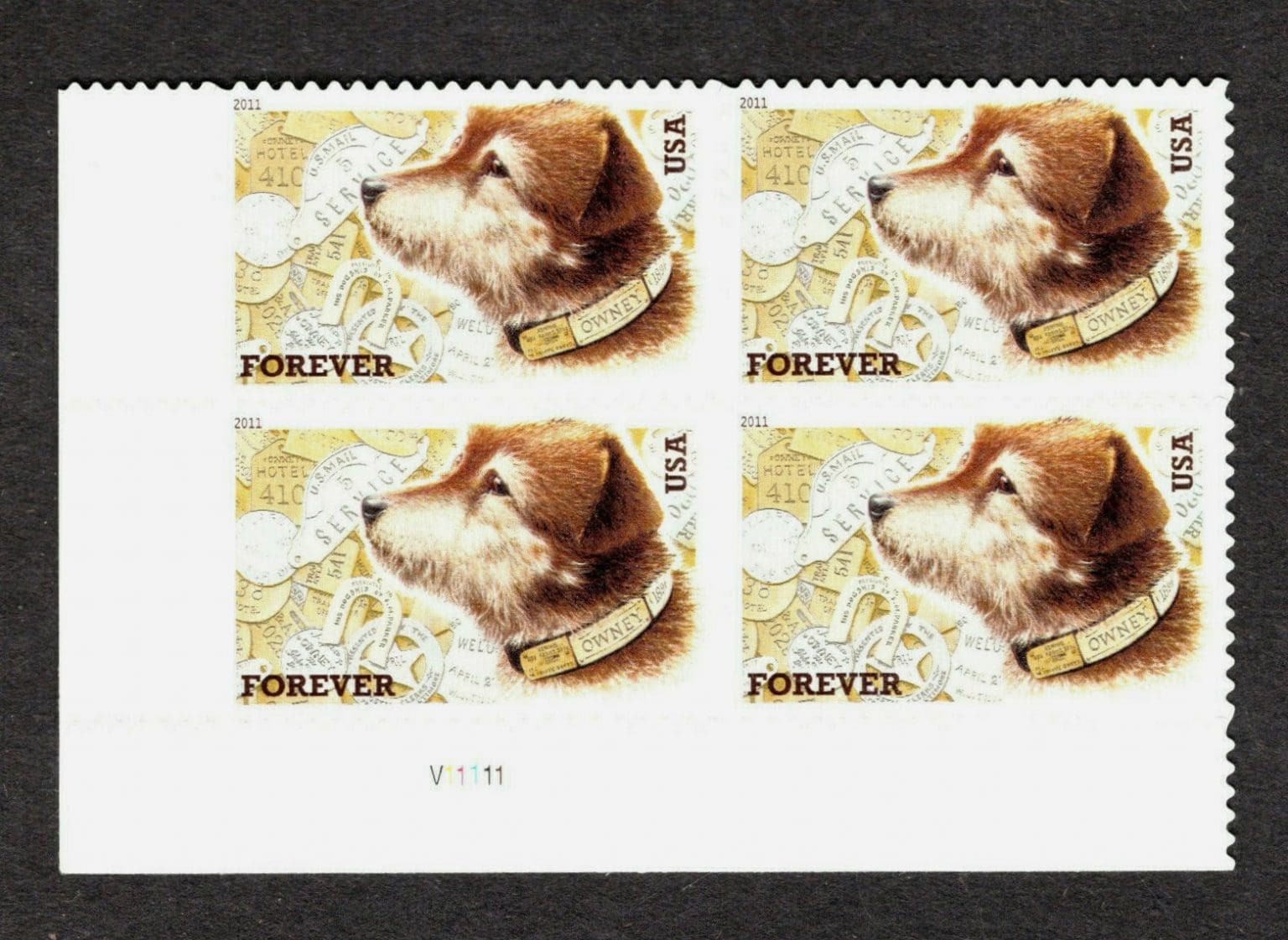 Scott# 4547 "OWNEY the POSTAL DOG" S/A PLATE BLOCK (4) MNH | The Stamp Nut