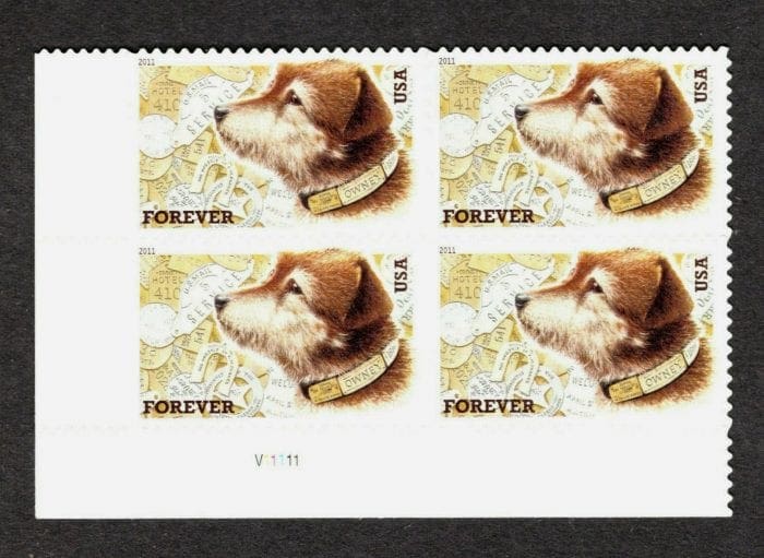 Scott# 4547 "OWNEY the POSTAL DOG" S/A PLATE BLOCK (4) MNH | The Stamp Nut