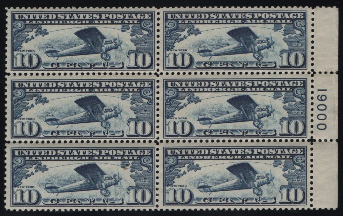 Scott# C10 "LINDBERGH-SPIRIT of SAINT LOUIS" PLATE BLOCK (6) MNH, | The ...
